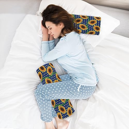 Vnurnrn Blue Floral Sunflowers Neck Support Pillow Round Neck Roll Bolster Cylinder Pillow Cervical Pillows Round Neck Pillow for Leg Knee Back Head Support for Work Men Women Bed