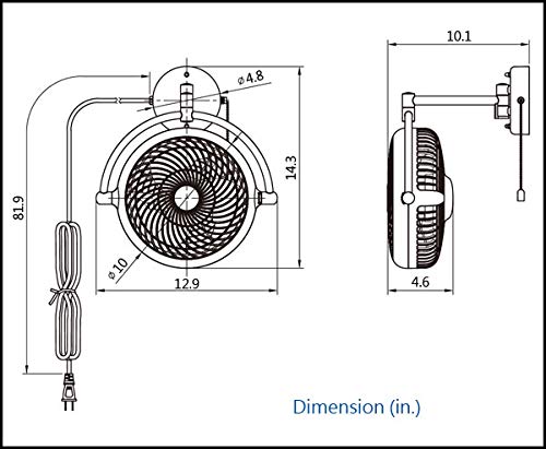 VIVI- 8 in. Wall Mount Swivel Fan with Folding Arm (Walnut)