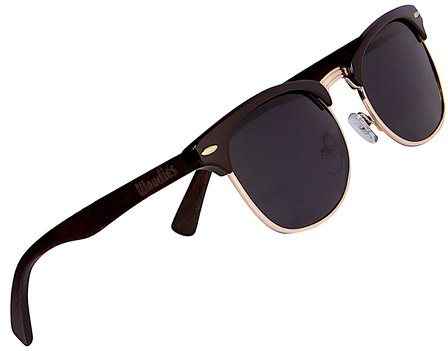 Woodies Wood Semi Rimless Sunglasses Polarized Black Lenses for Men & Women - Beach Ebony Wooden Frame - 100% UVA UVB Ray Protection
