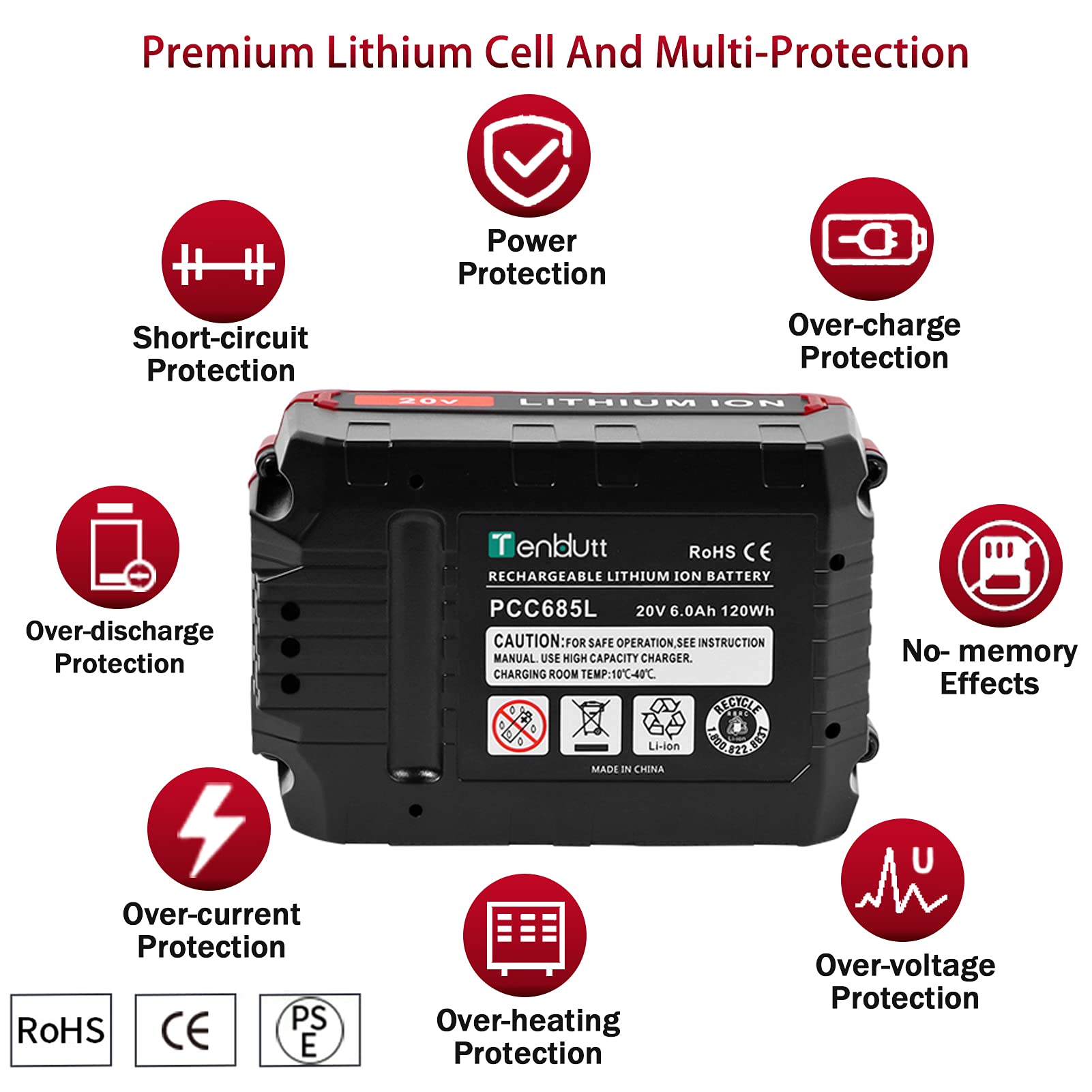 TenHutt 【Upgrade】 20V Max Lithium Replacement Battery for Porter Cable 20V Battery PCC685L PCC680L PCC682L Cordless Power Tools Battery(1 Pack)