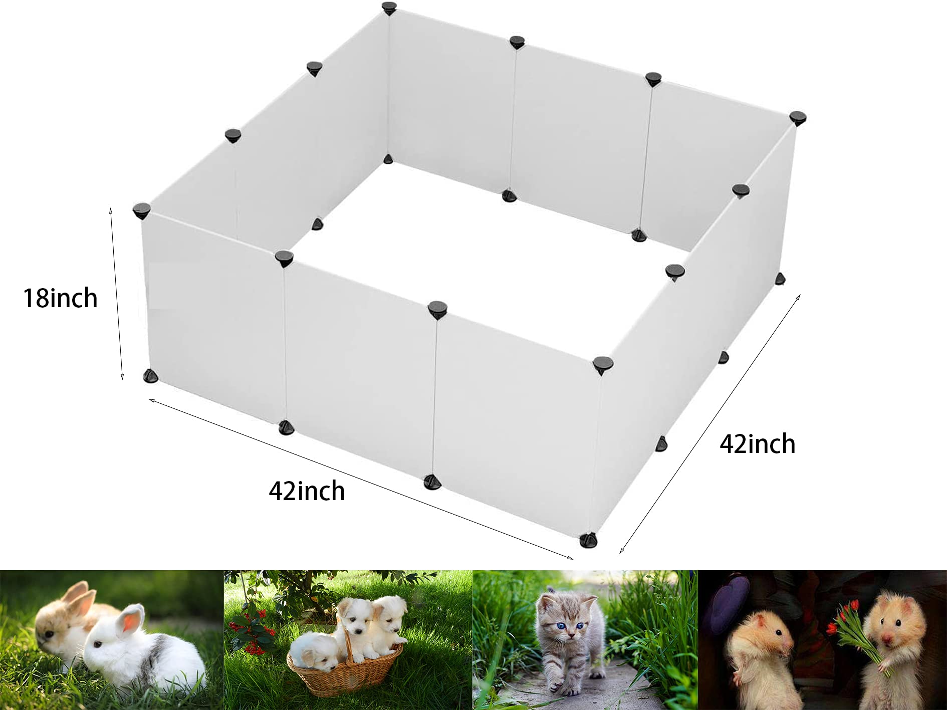 YAHUNI Pet Playpen for Puppy - Plastic Yard Fence Tent for Small Animals,Rabbits Puppy Kennel Cage,Portable Large Space with Transparent White 12 Panels