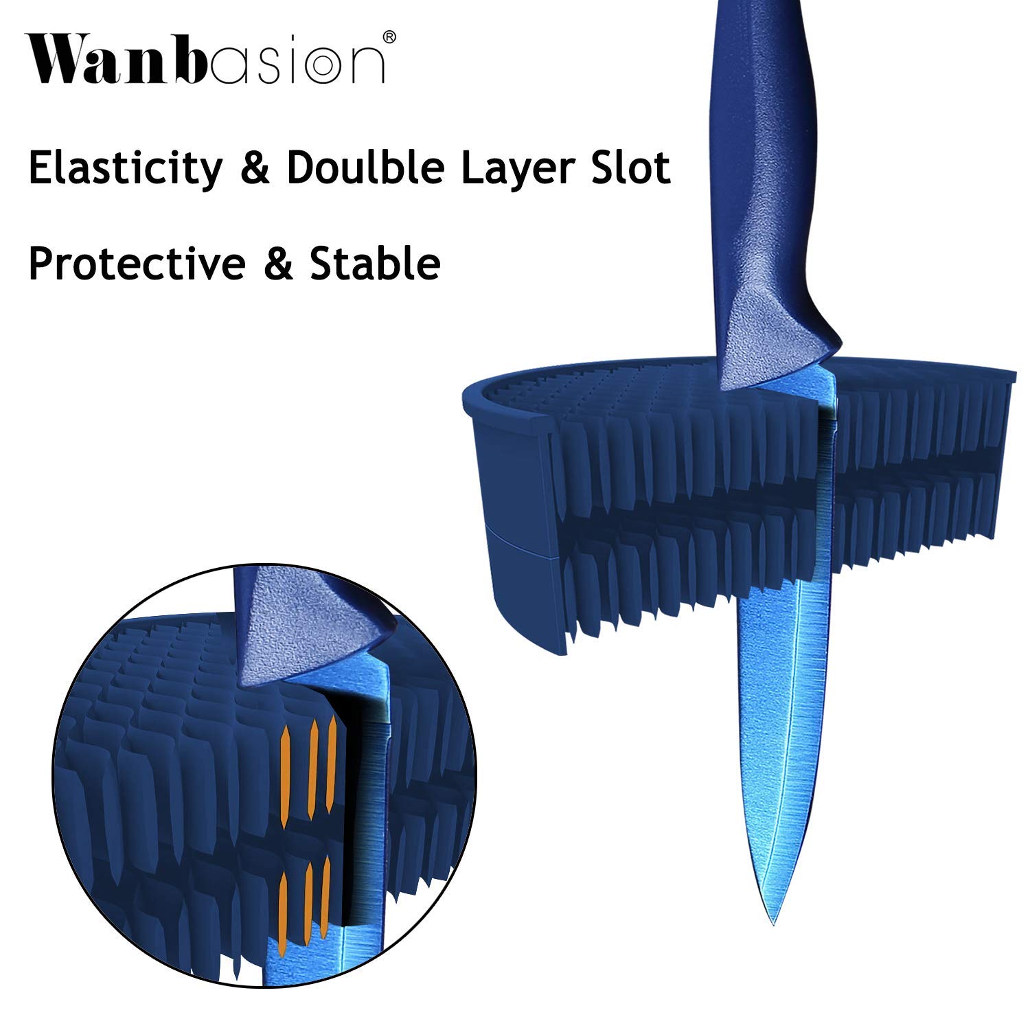 Wanbasion Navy Blue Kitchen Knives Block Set Professional, Stainless Steel Knife Set with Block, Knives Block Set with Knives Chef for Cooking