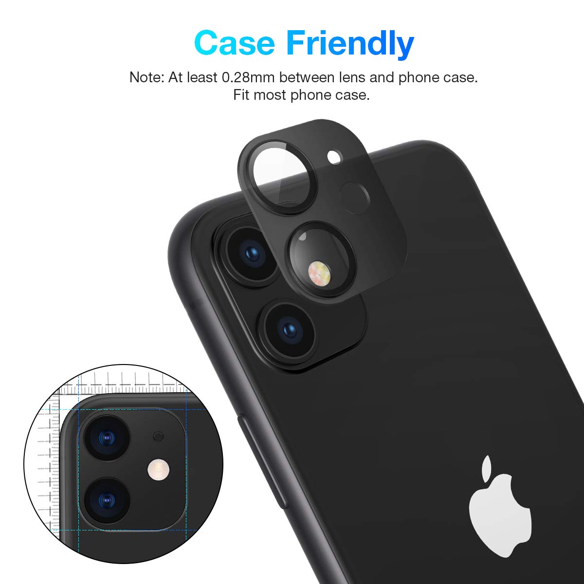 Tensea [2Pack] Compatible iPhone 11/12 mini 5G Camera Lens Protectors, Aviation Aluminum Rear Cover and Tempered Glass Film Back Camera Screen Protectors for iPhone 12mini 5.4, iPhone 11 6.1 inch