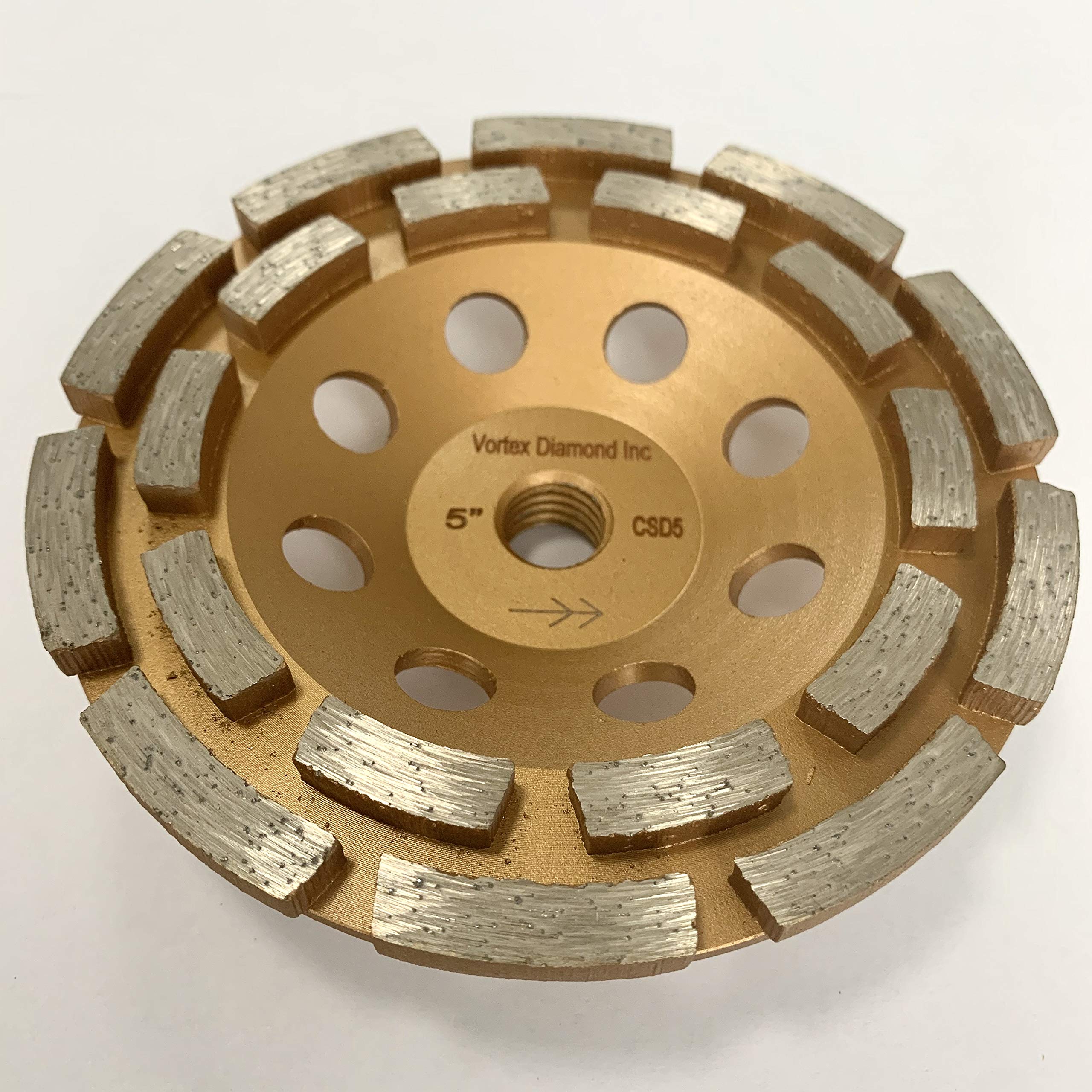 VORTEX DIAMOND CSD 5 inch Diamond Grinding Cup Wheel Double Row Premium Higher Diamond Concentration for Concrete Mortar with 5/8-Inch 11mm Thread (5")