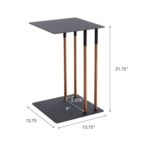 YAMAZAKI Home Metal and Wood Sliding Sofa C End Coffee Tray Laptop Desk, Modern Bedside Or Living Room Small Accent Table | Steel, One Size, Black
