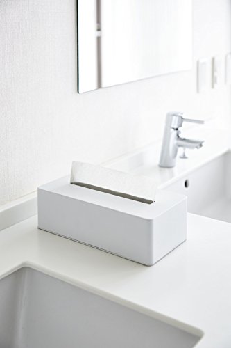 Yamazaki Home Rectangular Reusable Tissue Box Holder Cover Metal Container Case for Kitchen Bathroom or Bedroom Steel One Size White