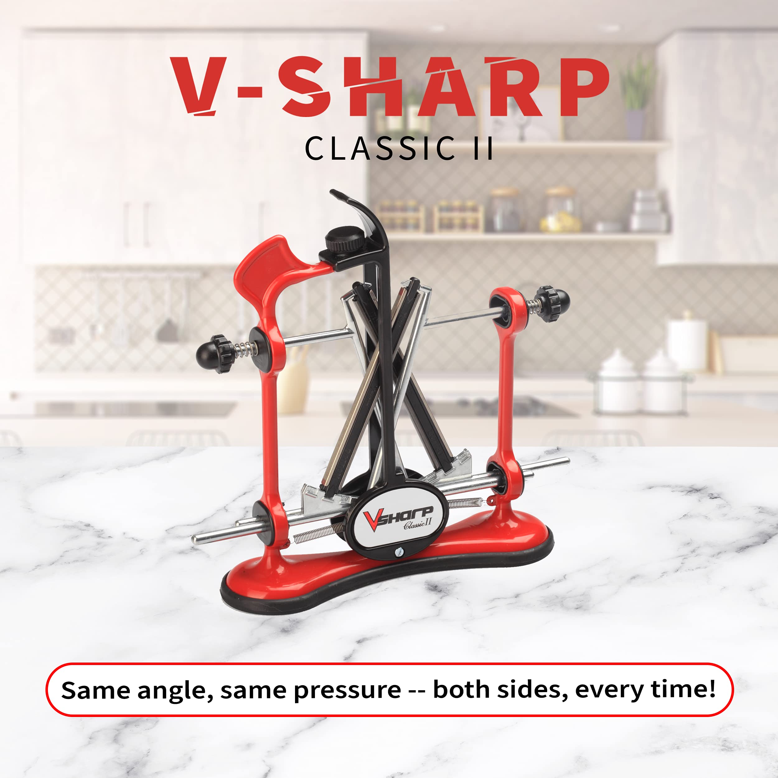 Warthog V-Sharp Classic II Knife Sharpeners, 325 Grit Diamond Rods with Adjustable Angles, Professional Knife Sharpener System, Metal Frame Construction, Red