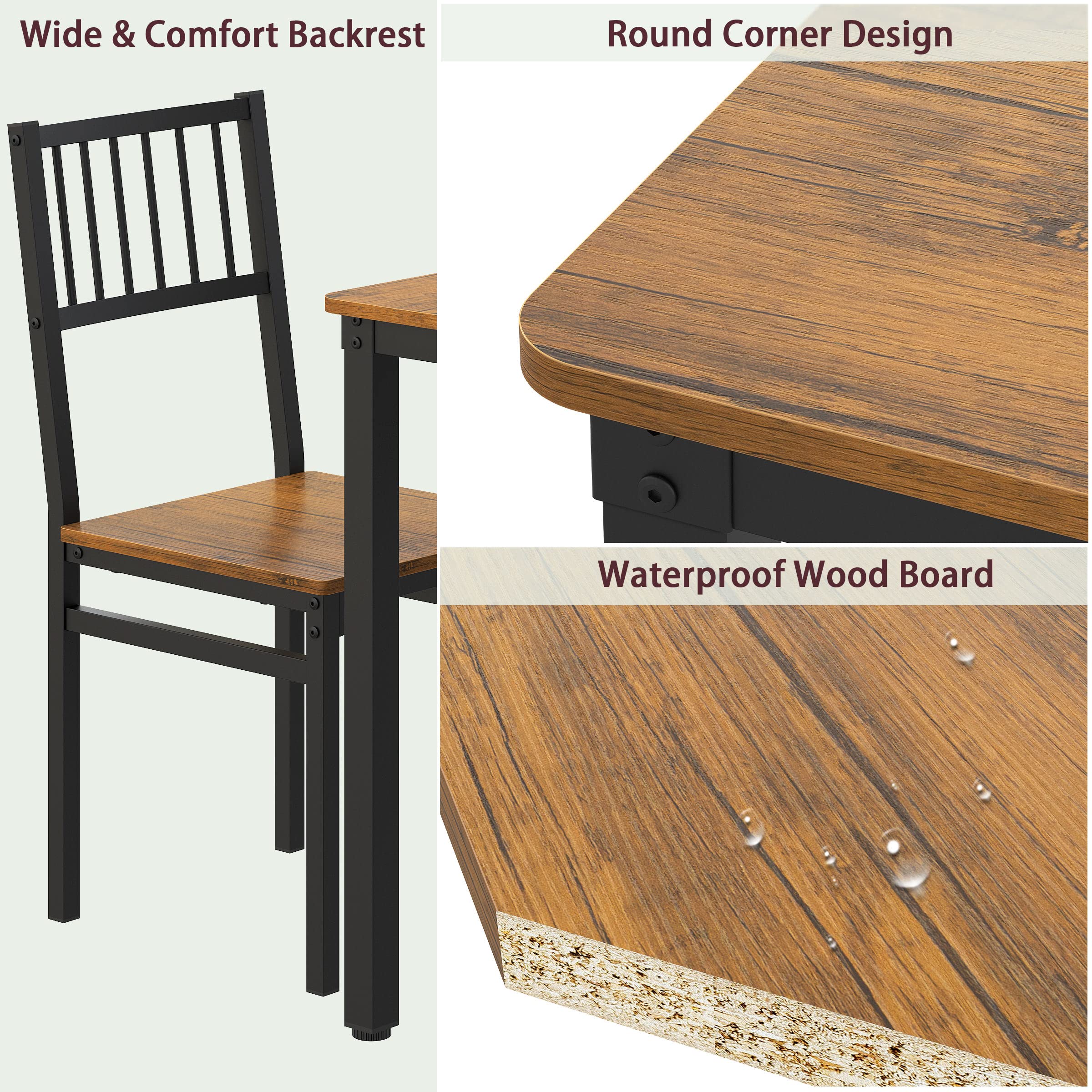 Teraves Dining Table Set for 4/Computer Desk,Kitchen Table with 2 Chairs and a Bench,Table and Chairs Dining Room Set 4 Piece Set for Dining Room (Teak, 110CM)/ 43.31"