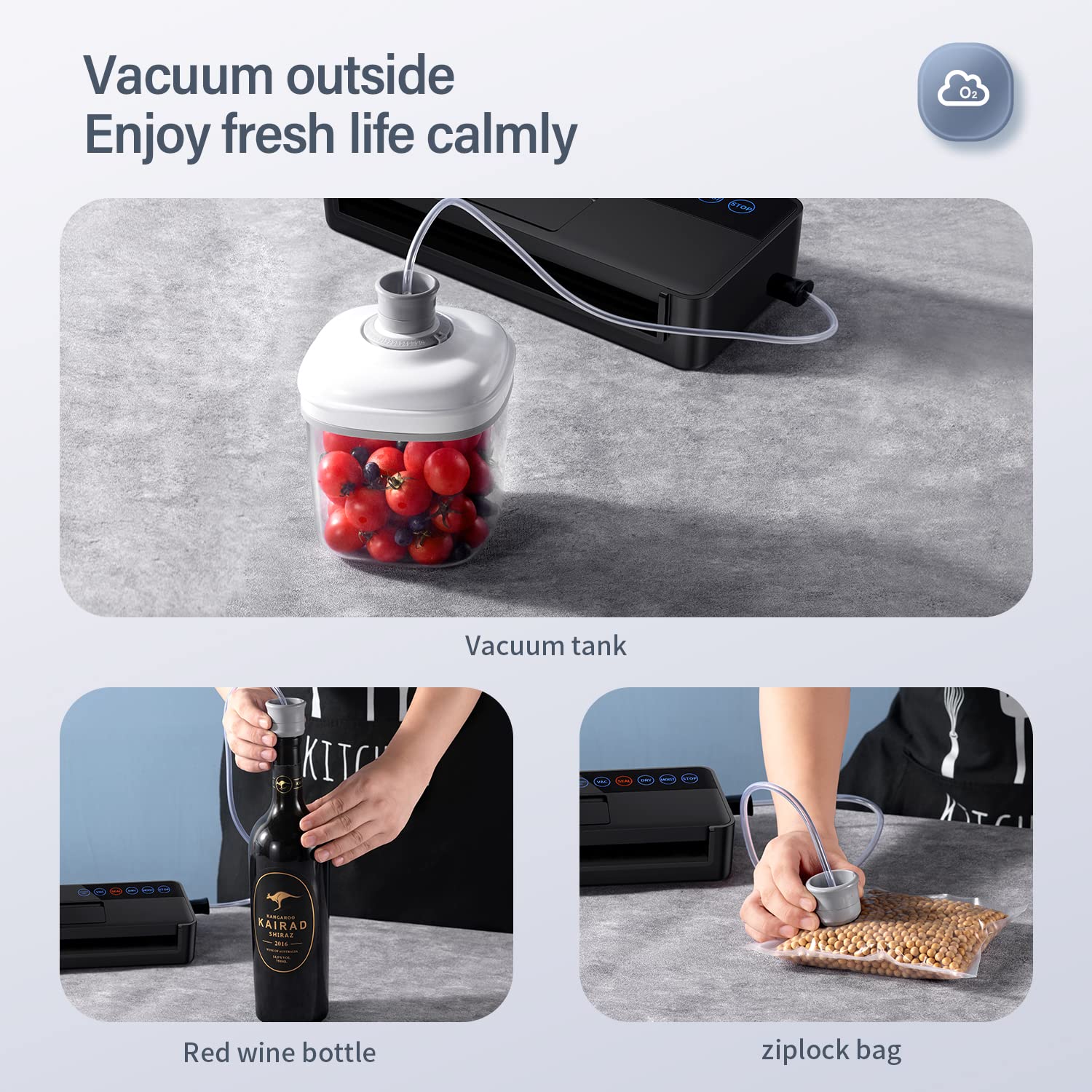 vsdk Vacuum Sealer Machine, Automatic Food for Preservation with sealers bags, Dry Moist Modes, Led Indicator Lights, Compact Design Full 95 Kpa (Black) , (V8111)