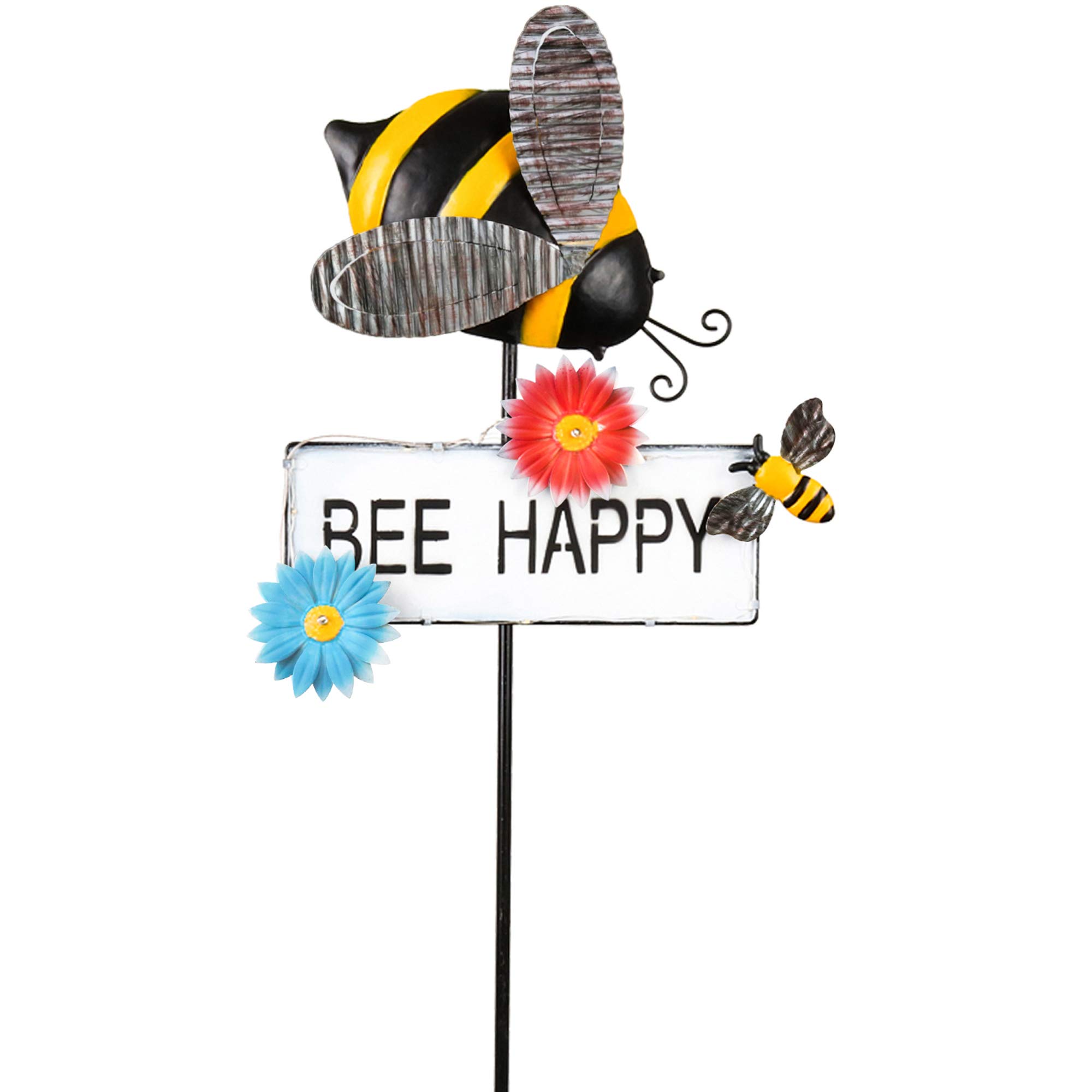 TERESA'S COLLECTIONS Metal Bee Garden Decor Solar Light Stake with Plaque, Decorative Solar Pathway Lights for Outdoor Yard Lawn Patio Decorations, 39inch/100cm Tall