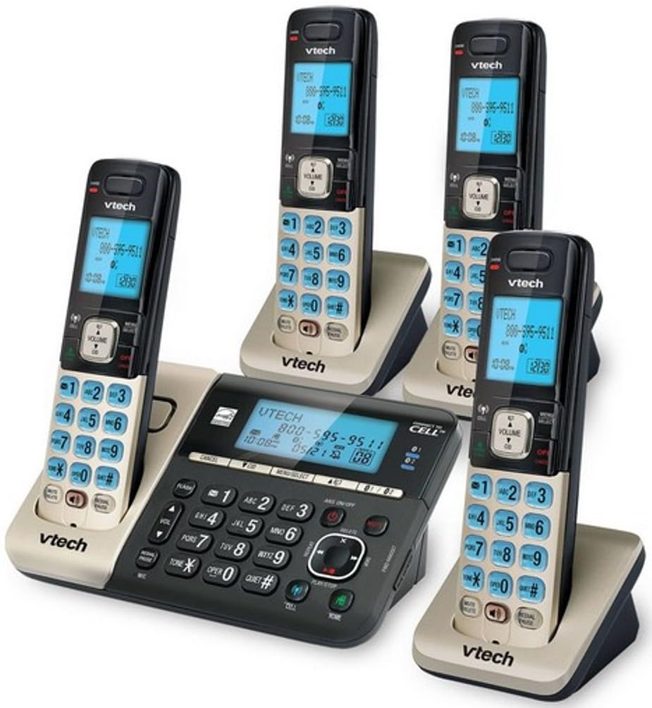 VTech DS6752-4 4 Handset Connect to Cell Answering System with Dual Caller ID/Call Waiting, Digital Answering System and Caller ID, Expandable up to 5 Handsets, Wall-Mountable, Silver/Black