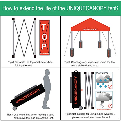 UNIQUECANOPY 10'x10' Pop Up Canopy Tent Commercial Instant Shelter with Heavy Duty Roller Bag, 4 Canopy Sand Bags, 10x10 FT White