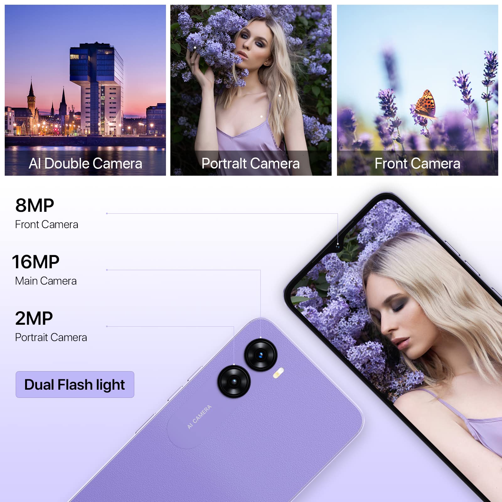 UMIDIGI G3 Plus Android 13 Unlocked Cell Phone Support Global Band Dual Sim 4G LTE, 4GB+128GB Expandable 1TB with Unisoc T606, 6.52 inch HD, 16MB+8MB Al Camera Night Mode, 5150mAh GSM Unlocked Phone