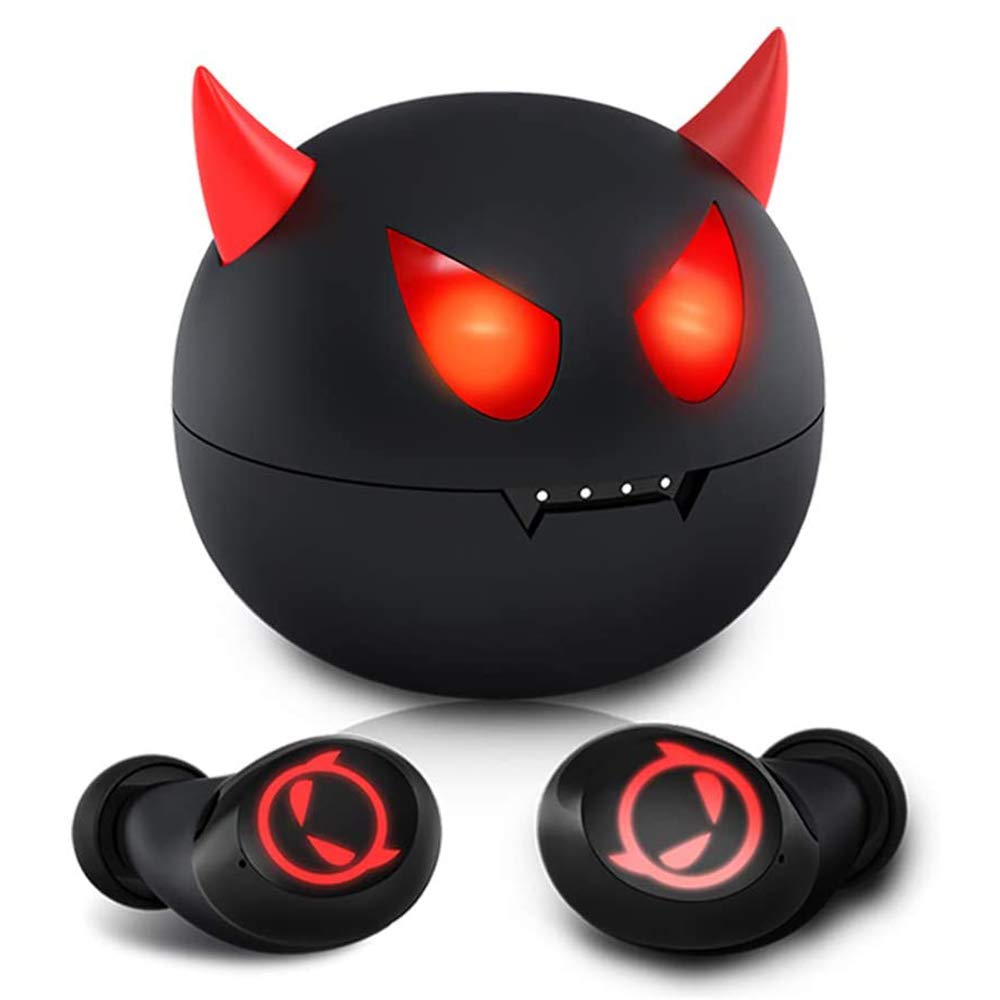 XZC Kids Wireless Earbuds Halloween Cute Little Devil Earphones for Kids Adult Bluetooth 5.0 Aptx Low Latency Earbuds Waterproof Headphones with Built-in Mic for iPhone/Android