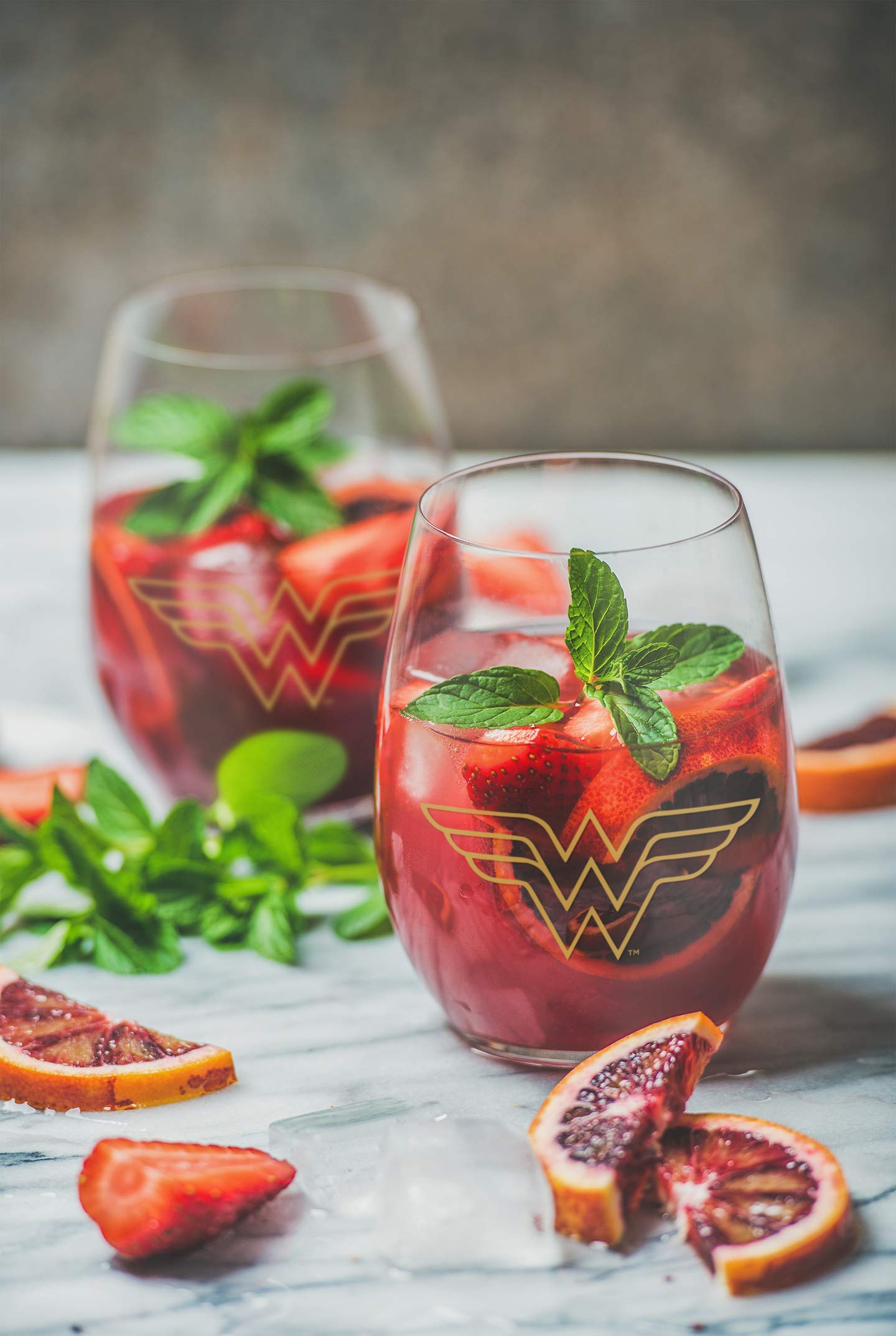 Wonder Woman Stemless Wine Glasses - 17 oz. Capacity - Set of 2 Glasses