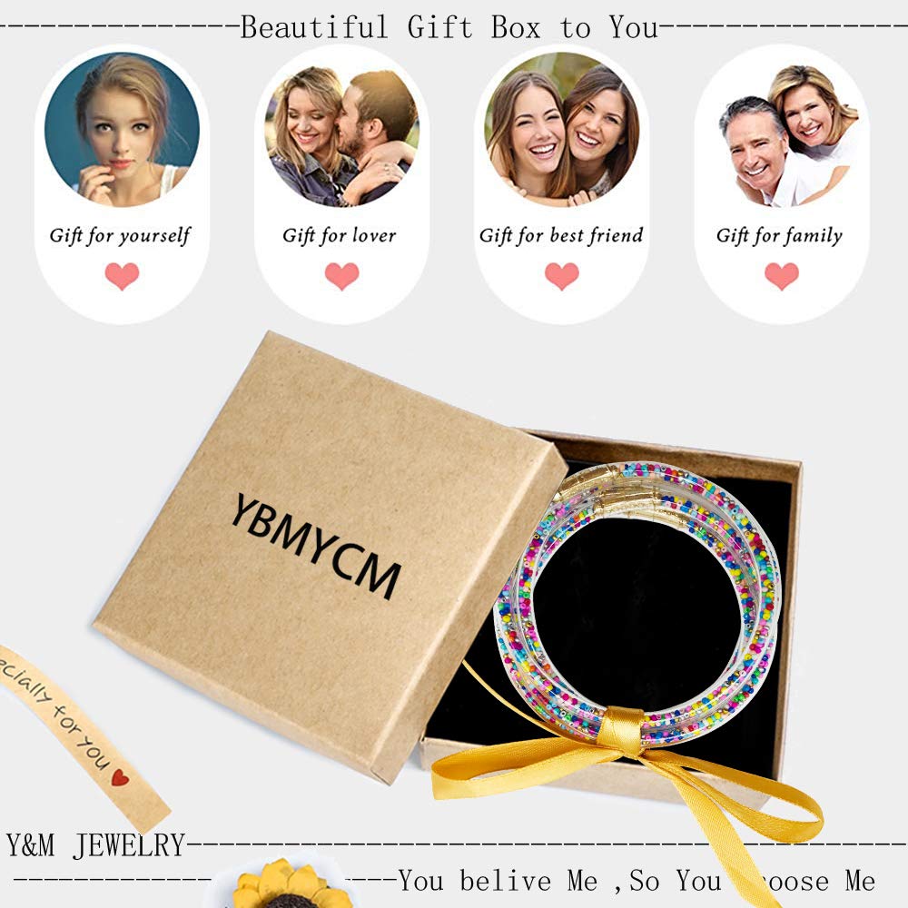YBMYCM Jelly Bangles Bracelets Set for Women Glitter Filled Jelly Silicone Bracelets for Girls