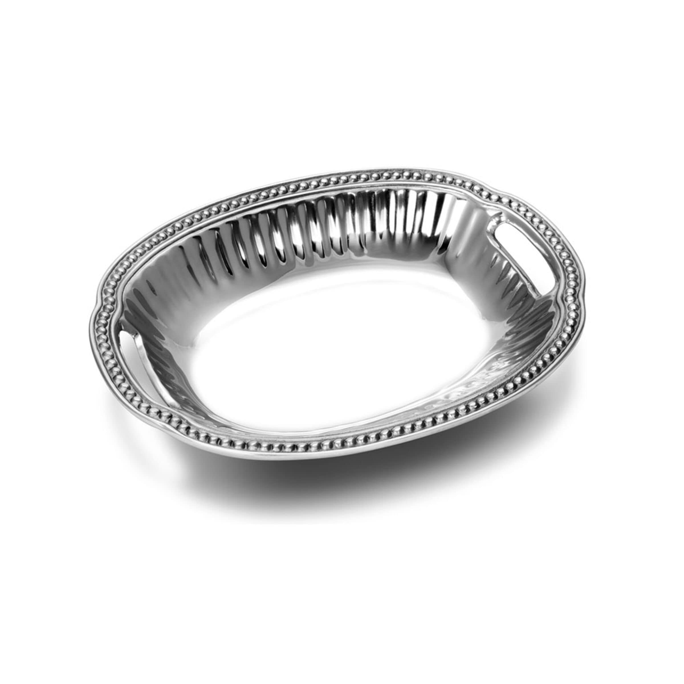 Wilton Armetale Flutes and Pearls Small Bowl with Handles, 12-Inch-by-9.5-Inch, Silver -