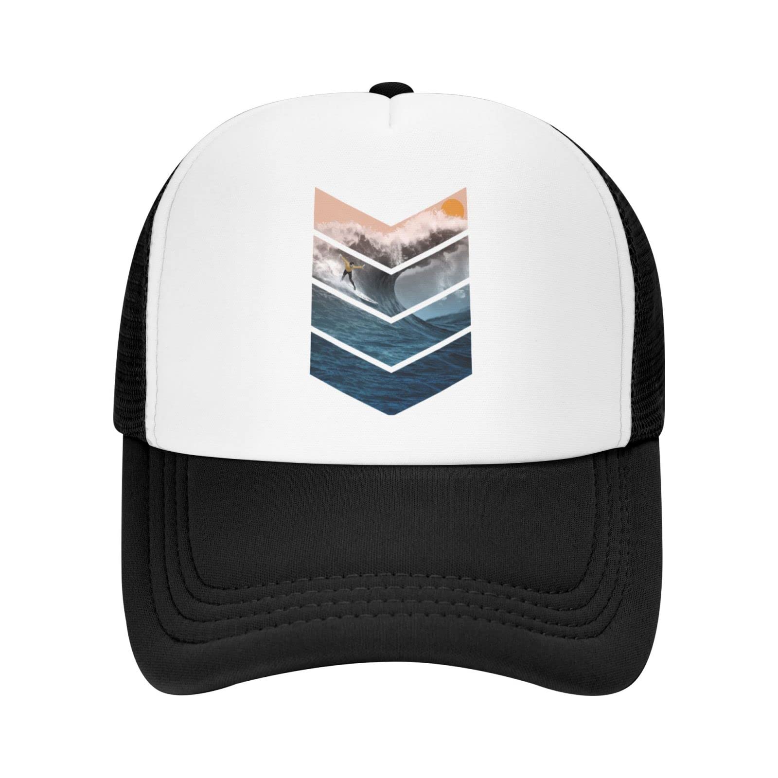 Waldeal Mens Sunrise Surfer Trucker Cap Adjustable Mesh Snapback Baseball Hat for Dad Black