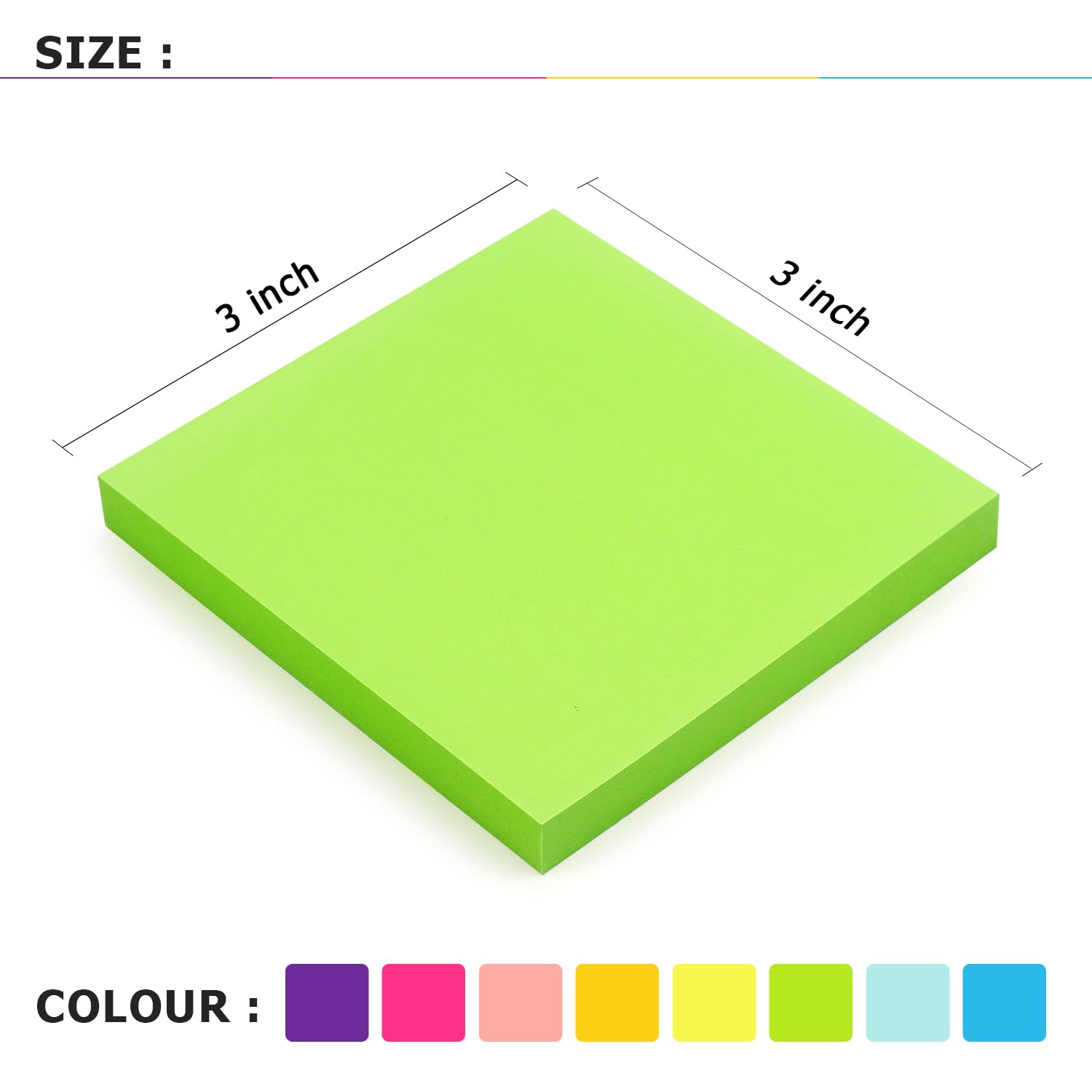 Sticky Notes 3x3 Self-Stick Notes 6 Bright Multi Colors Purple Sticky Notes 6 Pads 100 Sheet/Pad (6)