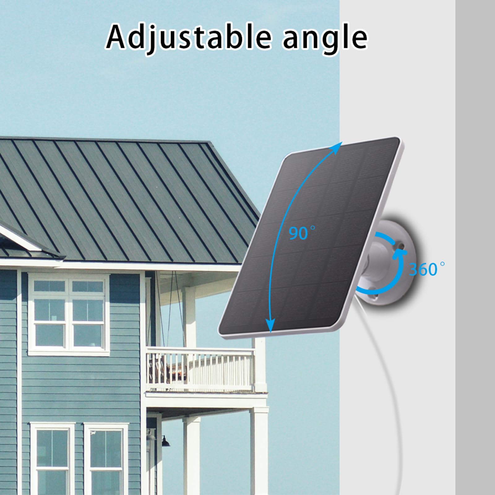 VVHOOY Solar Panel Compatible with WYZE Battery Cam Pro, Continuous Power Supply Micro USB & USB C 5V 4W Solar Panels with 9.8ft Charging Cable Adjustable Mounting