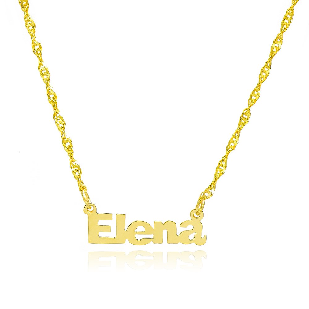 Win Jewelry 14K Yellow Gold Personalized Name Necklace - Style 14 (16 Inches, Singapore Chain)
