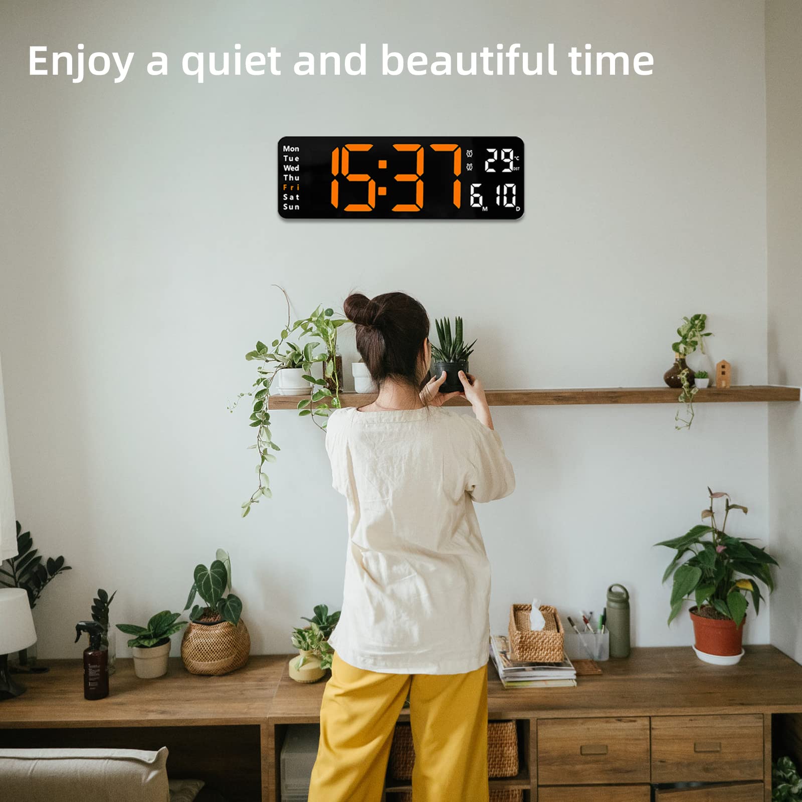 SPLITSKY 12.5 Inch Large Digital Wall Clock, Modern LED Digital Clock with Remote Control,10-Levels Brightness Dimming,Dual Alarm Clock, Date,Week,Temperature, for Bedroom, living Room, Office