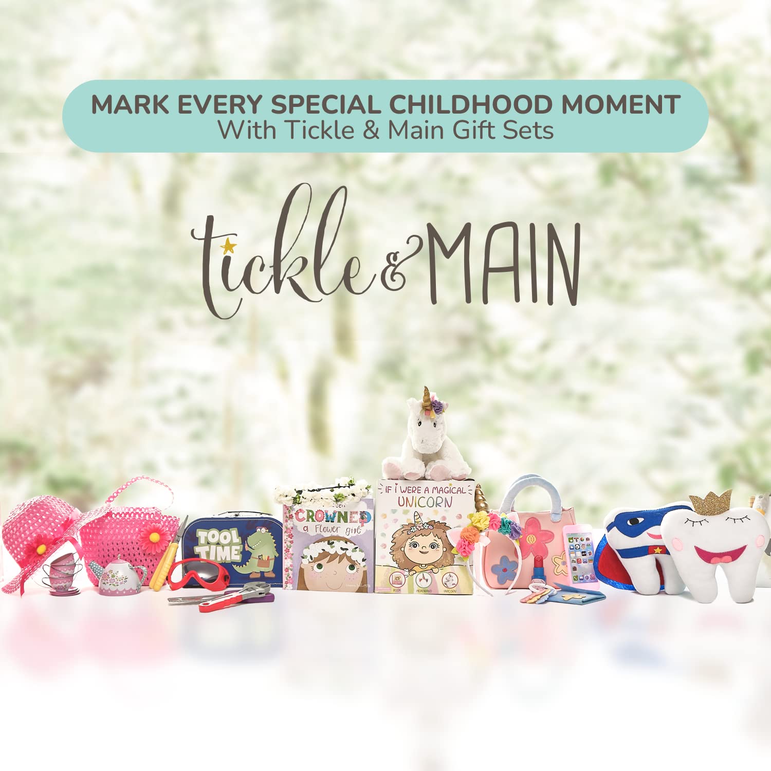 Tickle & Main Rainbow Unicorn Tea Party Gift Set, Tea Set for Little Girls with Unicorn Plushie