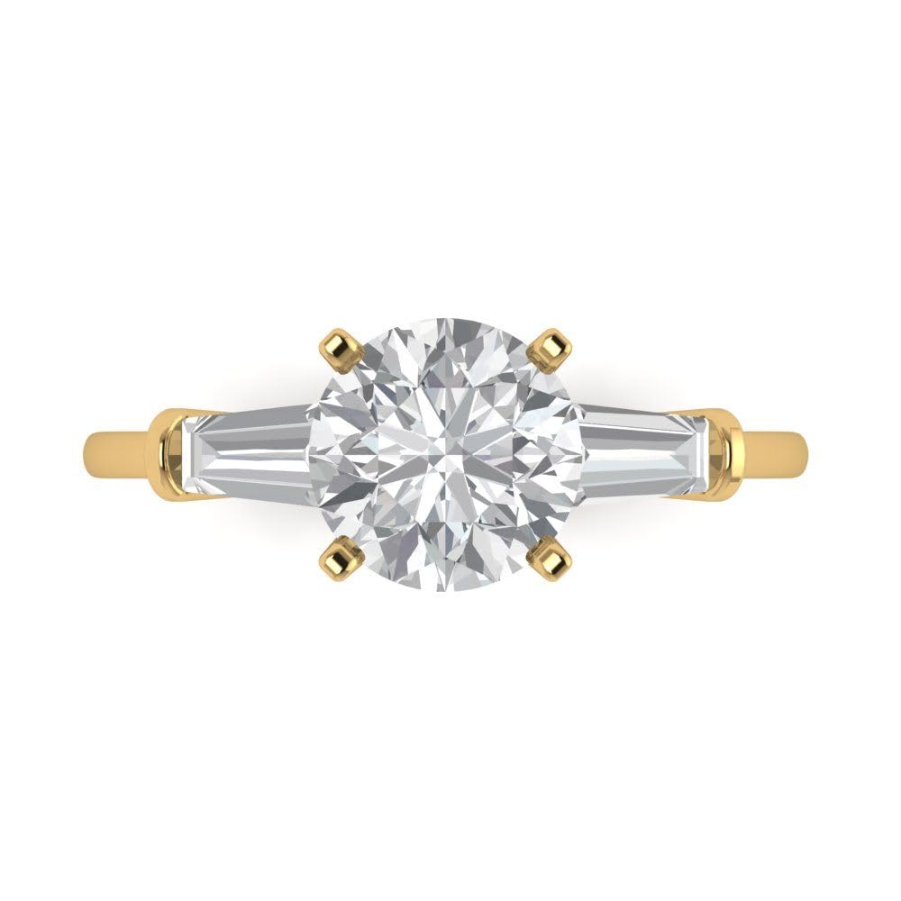 Yellow 14k Solid Gold 3 stone anniversary Engagement Promise Bridal Ring - 2 Ct Round Cut Clear Simulated Diamond Sz 8.5