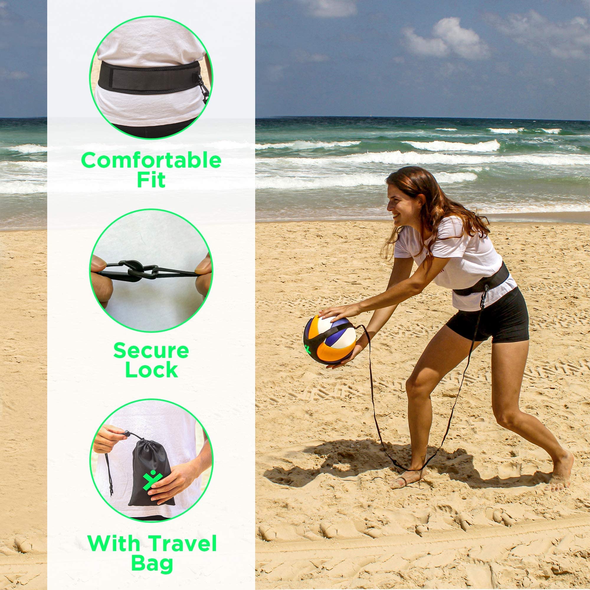Volleyball Training Equipment 'VolleyPal' Volleyball Rebounder Engineered w/ Neoprene 3000X Technology Fabric & All Around Stitched-Edges. Improve Your Overhand Serving (Black & Green)