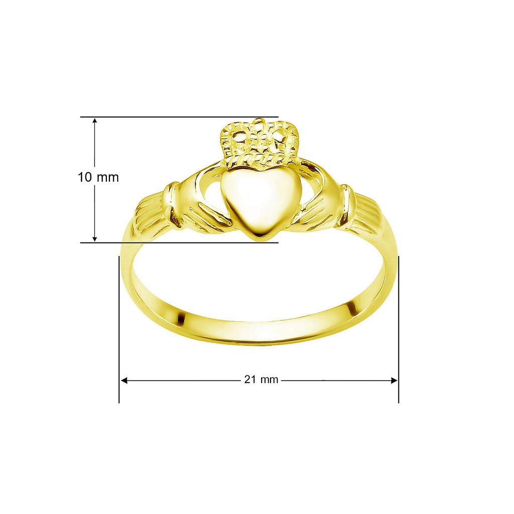 Yellow Gold Flashed 925 Sterling Silver Irish Claddagh Crown Love Heart Band | Celtic Friendship Promise Ring Size 10