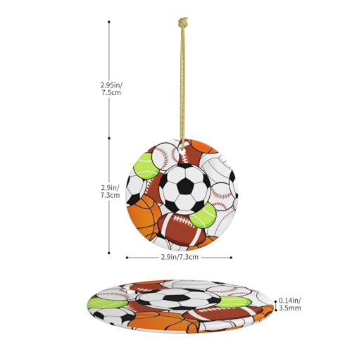 Sports Ball Print Christmas Tree Ceramic Hanging Round Shaped Xmas Tree Pendants Gatherings Party Deco