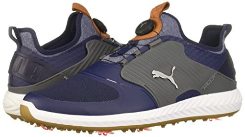 PUMA mens Ignite Pwradapt Caged Disc Golf Shoe, Peacoat-puma Silver-quiet Shade, 10.5 US