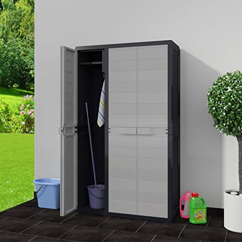 WooDlan Garden Storage Shed Outdoor Storage Cabinet Indoor Storage Utility Cabinet with 4 Shelves Black and Gray