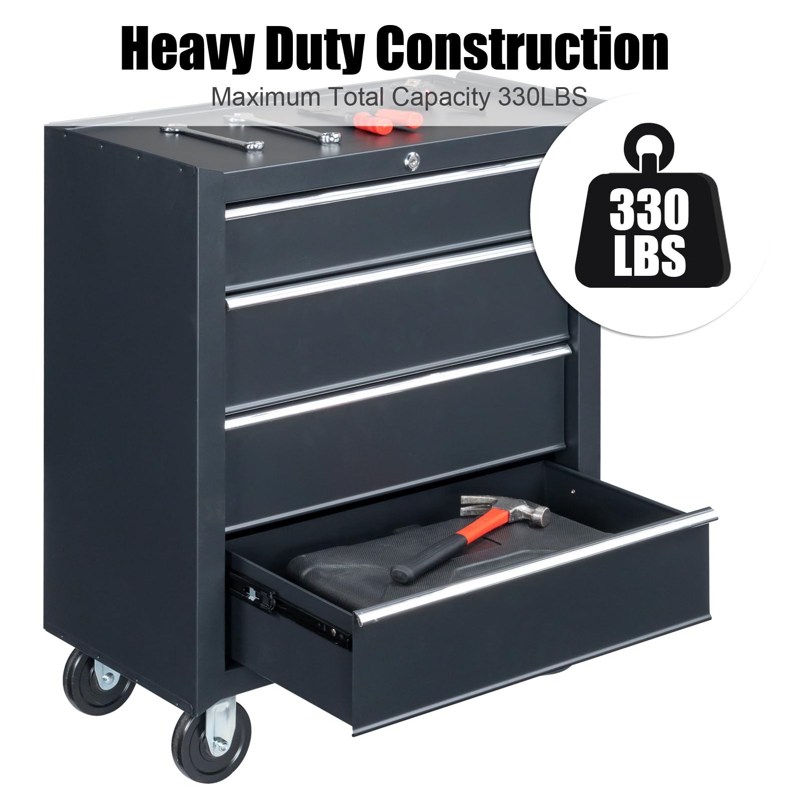 Winado 4-Drawer Tool Chest with Wheels & Lock & Key, Heavy Duty Cart Rolling Tool Box on Wheels, Metal Storage Cabinet, Rolling Tool Cart with Drawers for Garage, Warehouse & Repair Shop