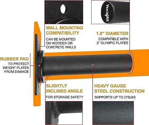 Yes4All 2-inch Olympic Weight Plate Storage, Heavy Gauge Steel, Pairs (Black)