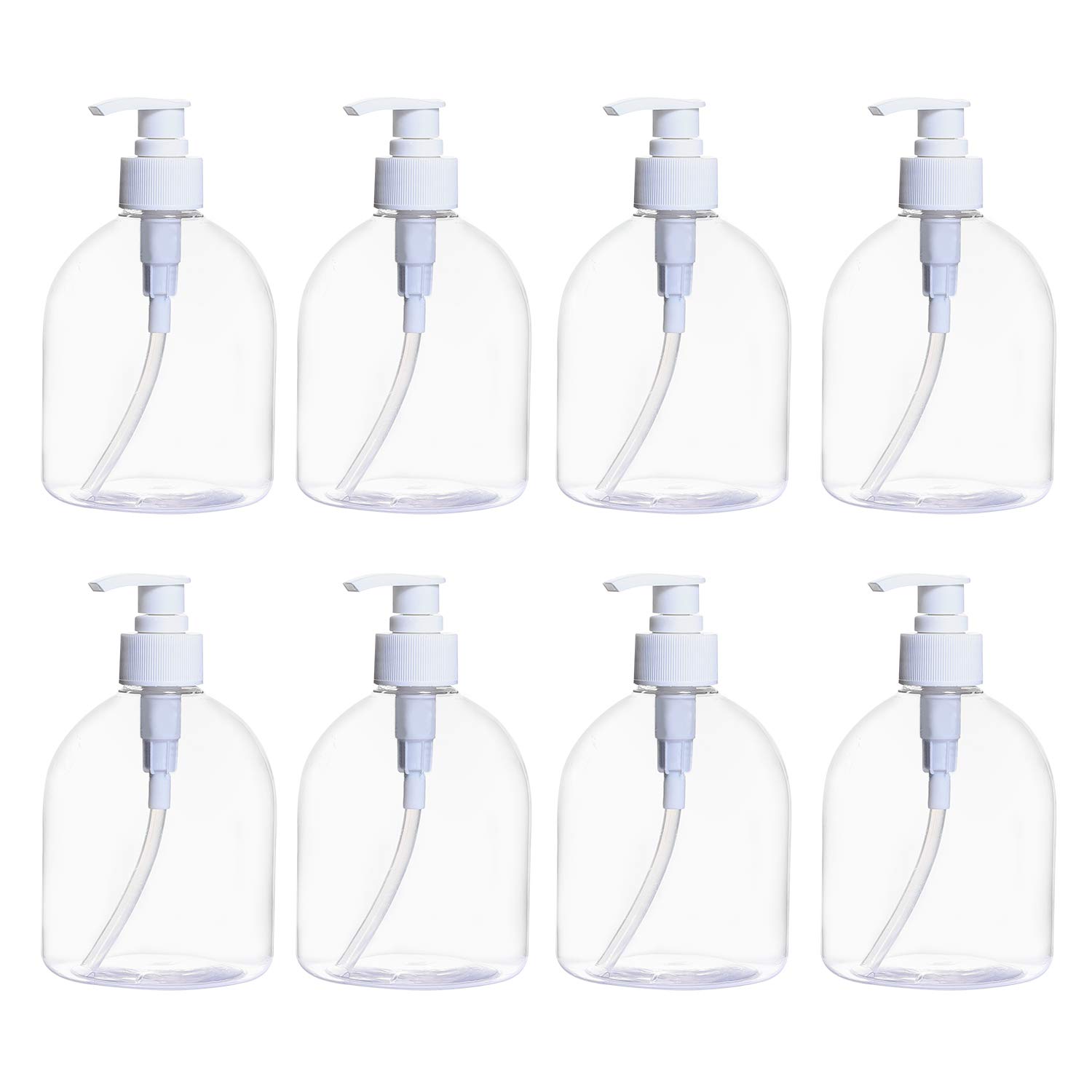 Yephets 16oz Empty Pump Bottles for Hand Sanitizer,8 Pack Plastic Clear Vacuum Press Refillable Empty Bottles BPA-Free Shampoo Containers for Soap, Cream, Lotion, Hand Sanitizer, Cleaning Solutions