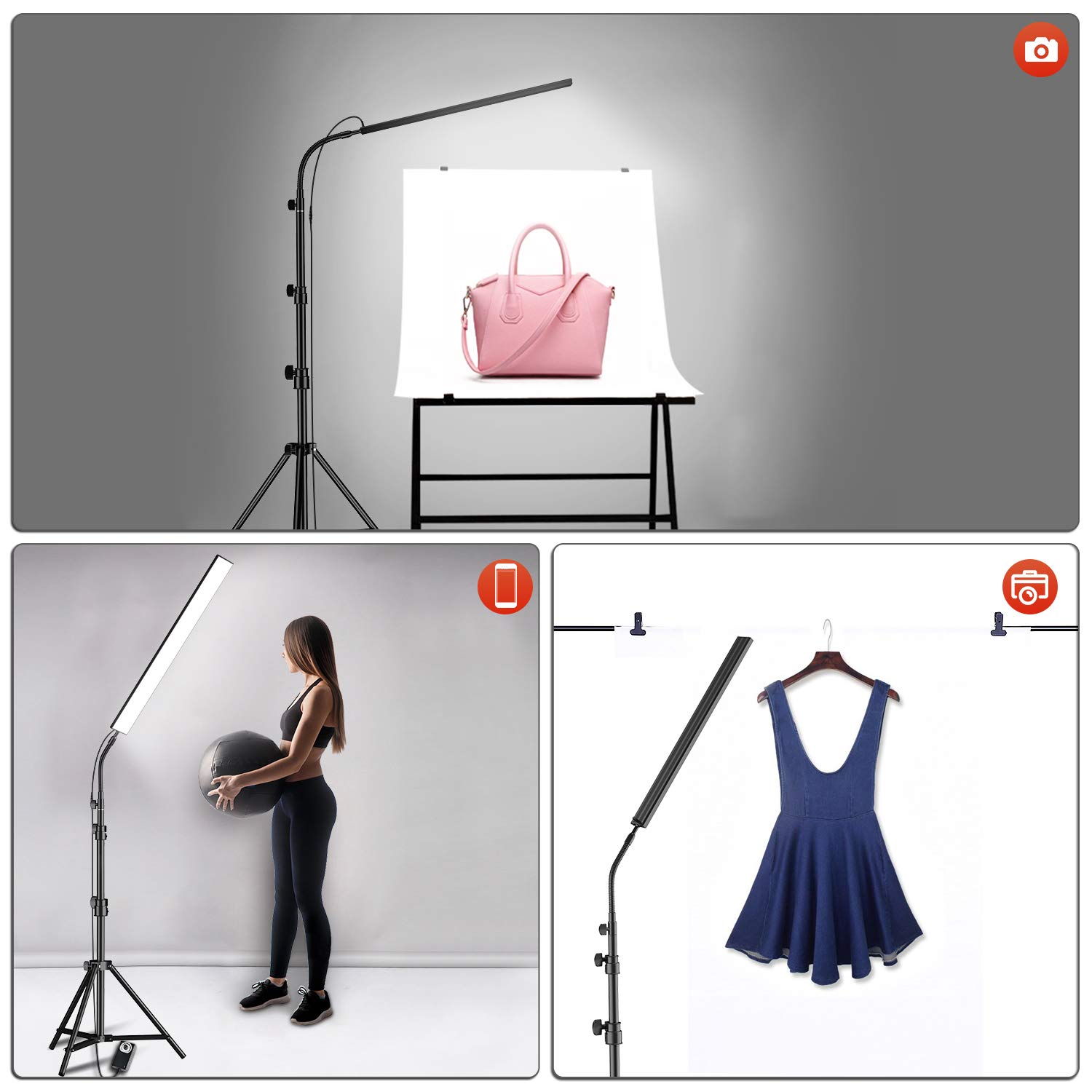 Yesker LED Video Lighting Adjustable Photography Studio Light Kit Dimmable Color 5500K Brightness with Tripod Stand for Camera Video YouTube Product Portrait Live Stream Shooting (1 Packs Only)…