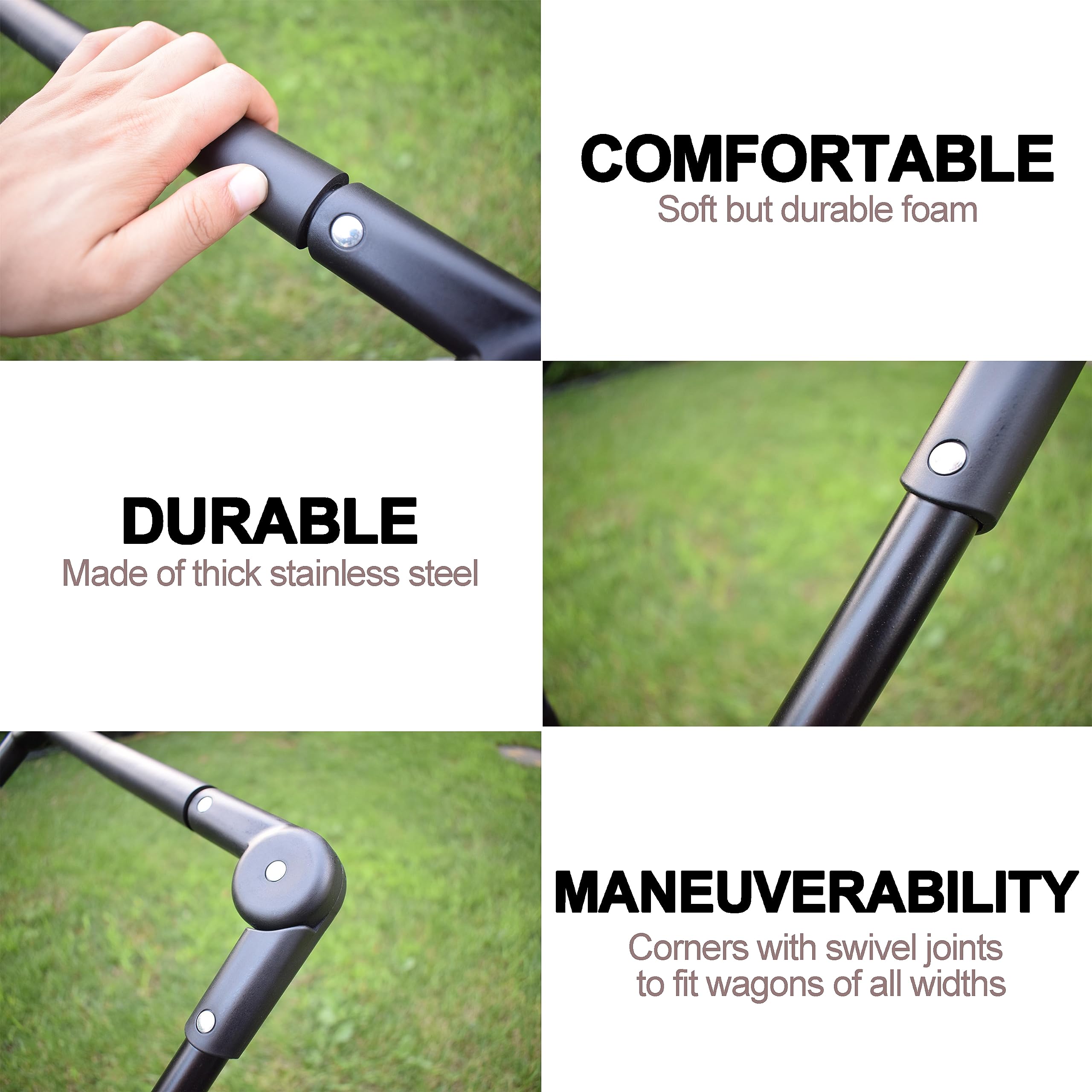 YEEDOIDO V2 Push Handle Bar for Wagon Universal Fit Round & Square Tube Frame Attachment Compatible with Mac Sports Folding Kids Collapsible Beach Stroller Cart Accessories Replacement Adjustable