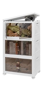 Ziihome Storage Bins with Lids with Wheel Storage Containers with Wheels Closet Organizers Folding Storage Box, Stackable Storage Bins, Containers for Organizing, Storage Box with Door
