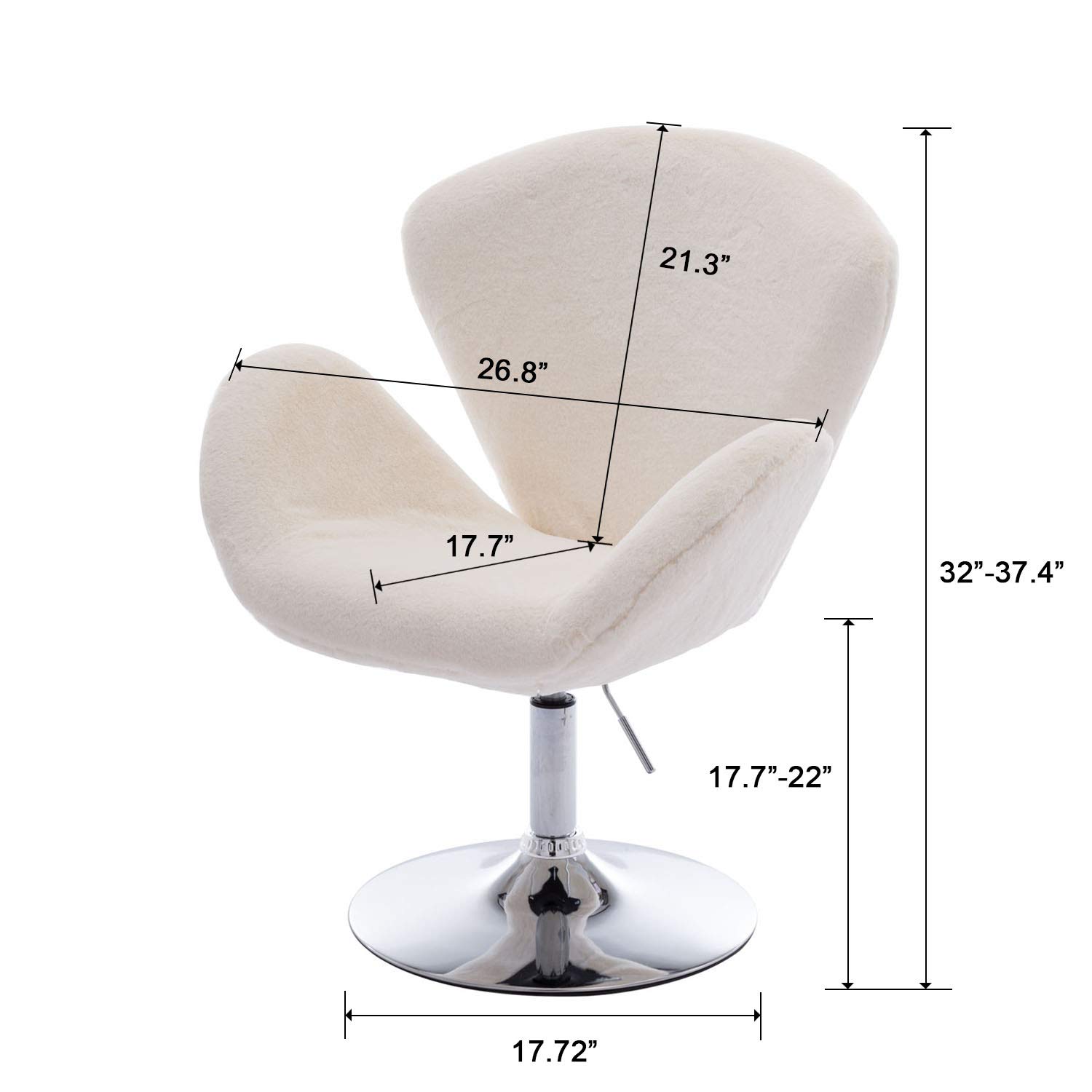 Wahson Vanity Chairs with Backs for Bedroom Cute Home Office Chair Faux Fur Chairs for Teens Girls Dorm Chairs Comfy Adjustable Stool,White (Faux Rabbit Fur)