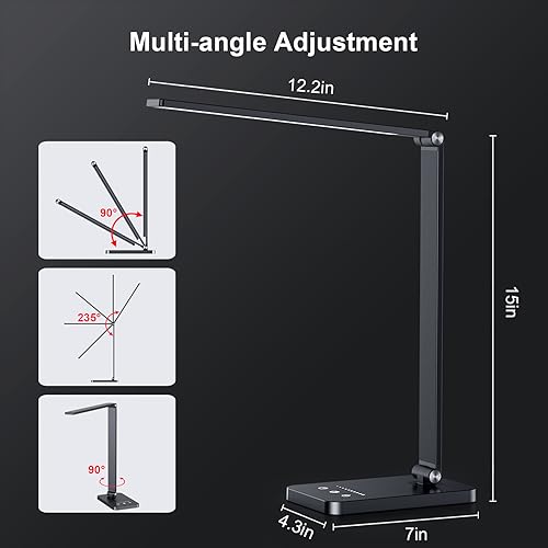 Yeslights LED Desk Lamp with USB Charging Port,Dimmable Table Lamp Reading Lamp,5 Brightness Level,30/60 Minutes Auto-Off Timer, Eye-Caring Office Lamp