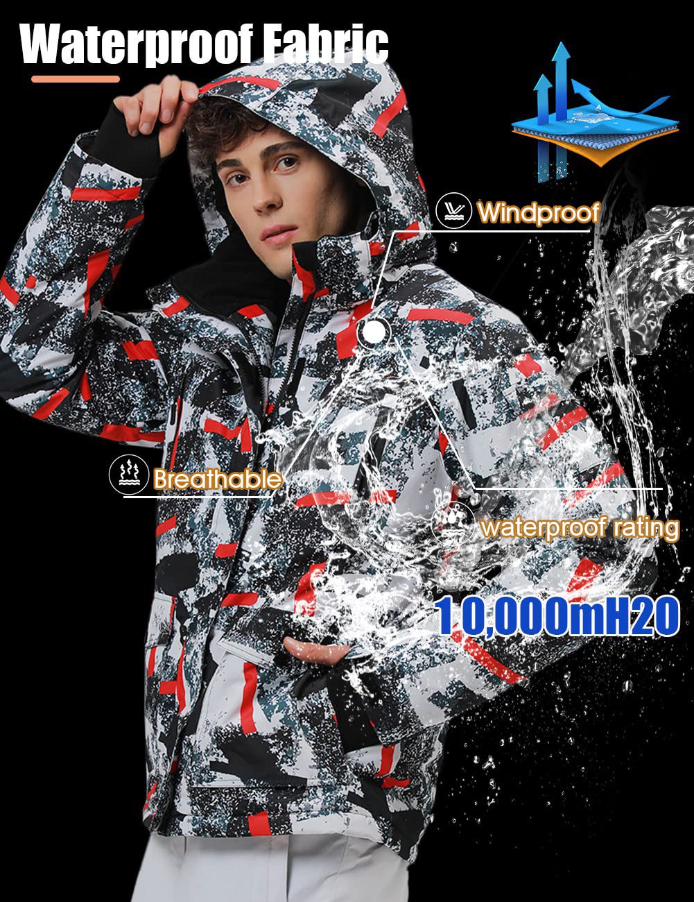 YEEFINE Men's Ski Suit Waterproof Snow Suits Two Piece Snowboard Jacket and Pants Set Outdoor Windproof Snowsuit Winter Warm Snow Coats(HBT+Black, L)