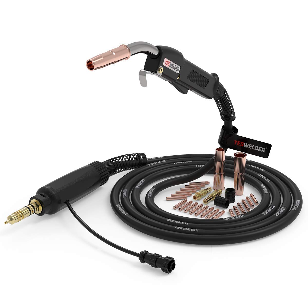 YESWELDER MIG WELDING GUN TORCH Stinger 250Amp 15-ft Replacement for Tweco #2Fit Miller M-25 169599 &MIG Welding Gun Kit .045" Tip-Nozzle-Diffuser-Adapter