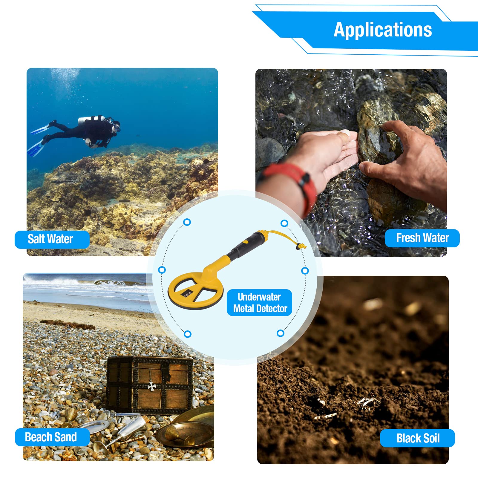 Wedigout Underwater Fully Waterproof Pin Pointer Metal Detector 100Feet Waterproof Handheld Pulse Induction Metal Finder with Pin Point Feature LED Indicator