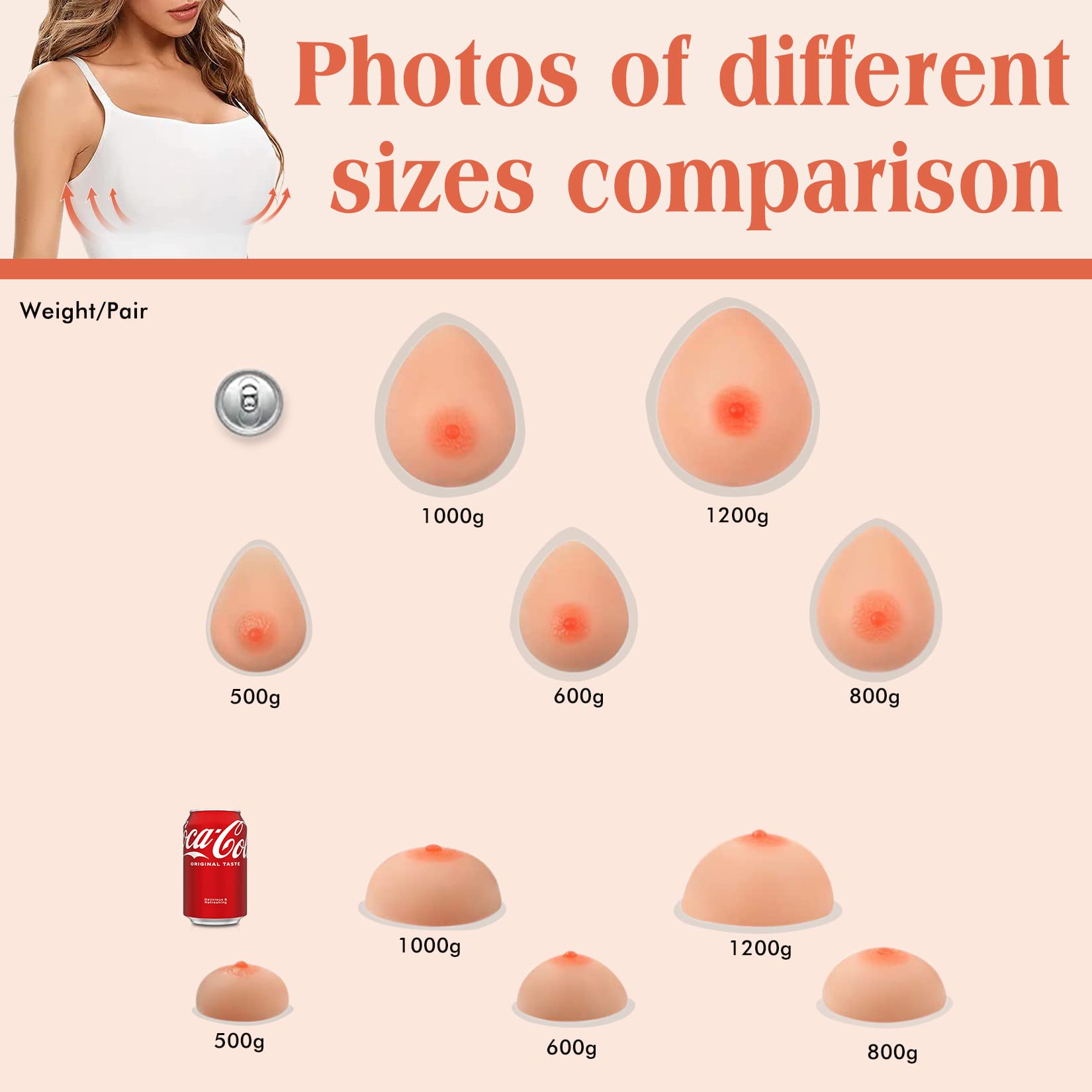 Windsleeping B cup Self Adhesive Silicone Prosthesis Attachable Breast Forms Mastectomy Self-Adhering Fake Boobs for Crossdresser, Transgender Cosplay(M)