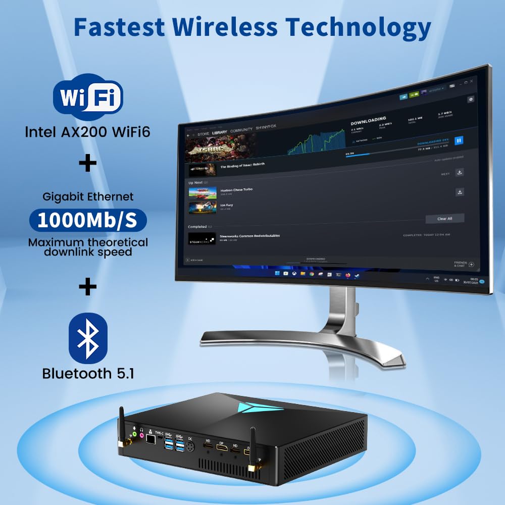Thdeukoty Mini Desktop PC i9-9900KF Windows 11 Pro, Gaming Computer GeForce RTX3050 8G, 32G DDR4 RAM 128G NVME SSD 1T HDD, 8K, HDMI*2, DP*2 Four Display, WiFi6 Bluetooth 5.1 for Gaming/Design