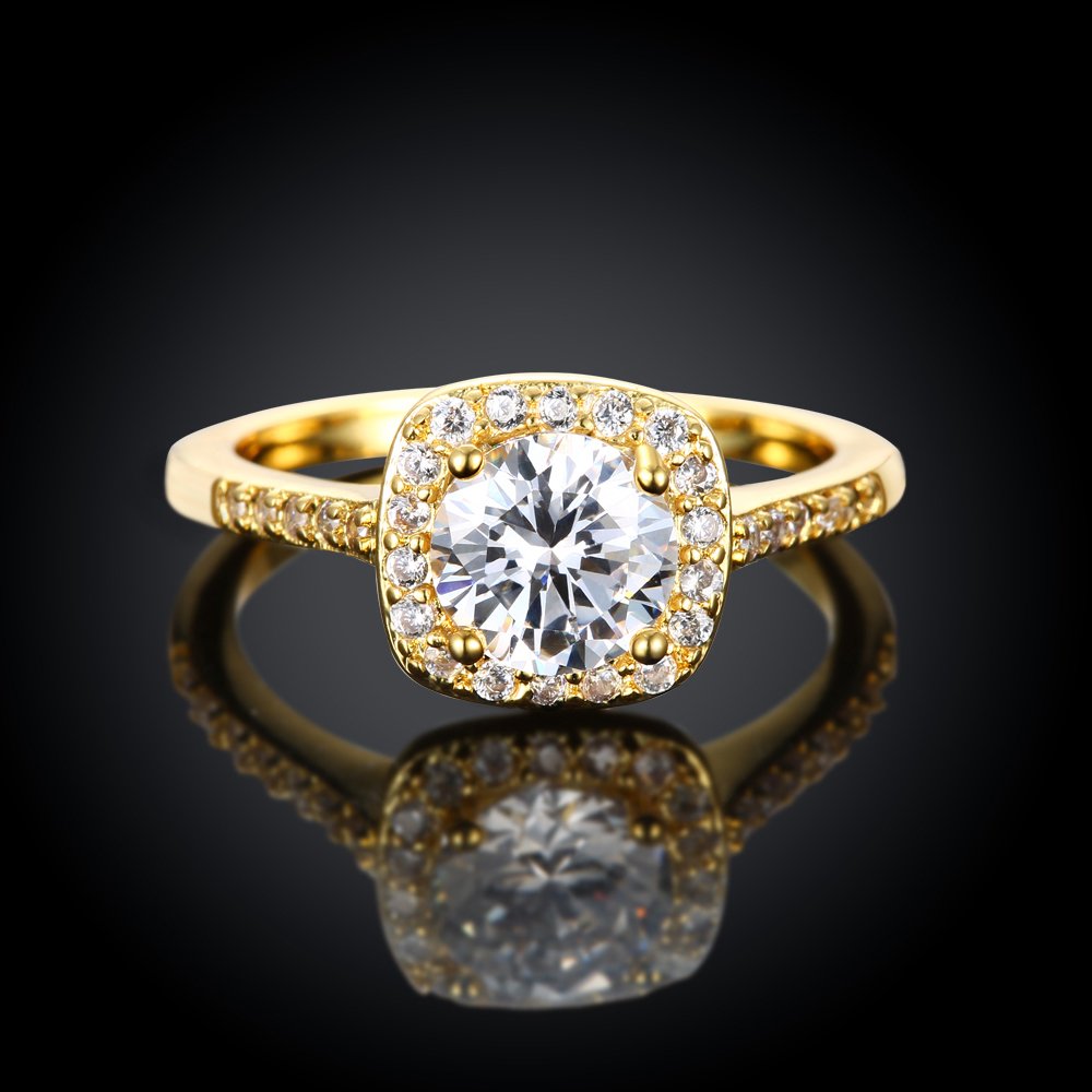 Xiaomei Clear and Exquisite 925 Sterling Silver Cube Diamond Drill Cz Diamond Engagement Bride Jewelry Ring (US Code 6, Gold)