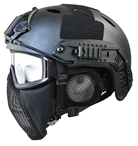 Tactical Fast Helmet with Ear Protection Foldable Half Face Airsoft Mesh Mask and Tactical Goggles for Airsoft Paintball Hunting Shooting Outdoor Sports