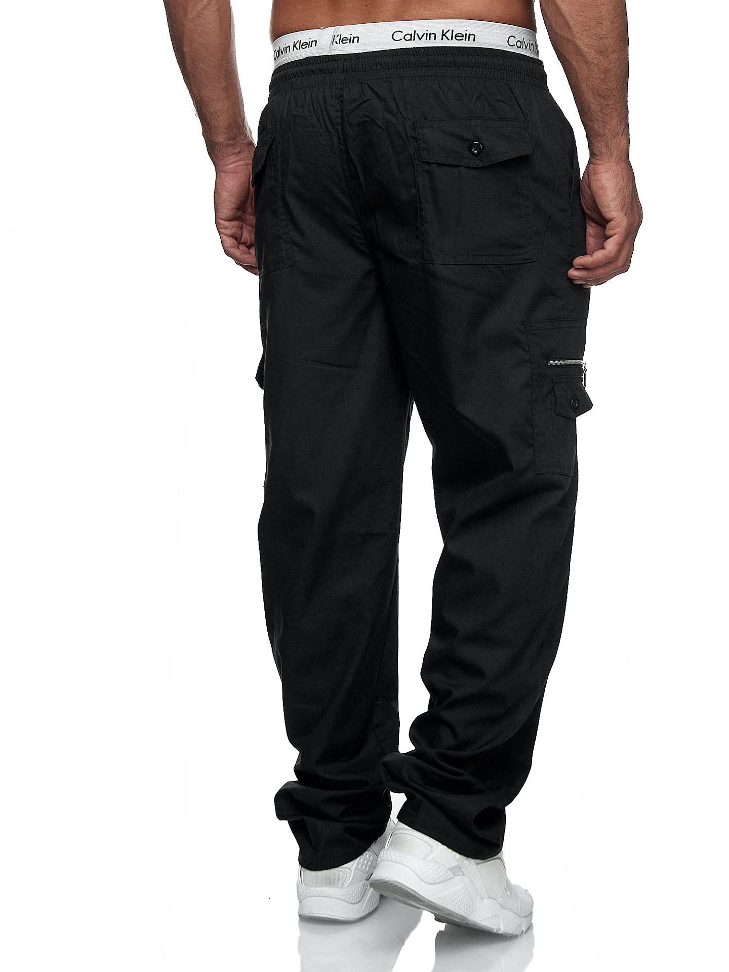 THWEI Mens Cargo Pants Casual Drawstring Athletic Jogger Sports Outdoor Trousers Black XL
