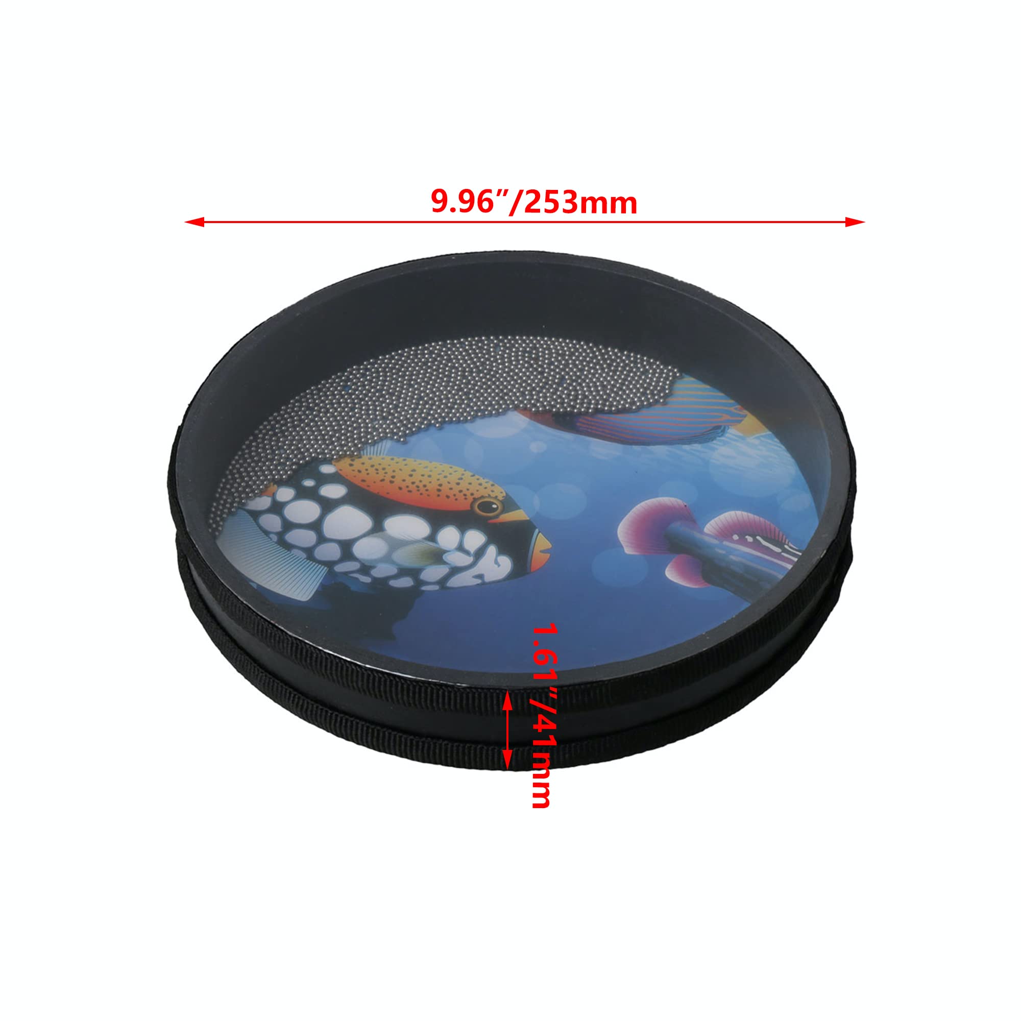 Yibuy Sound Drum Percussion Wave Bead Ocean Hand Drum with Hardwood Sea Drum Musical Instrument Percussion 253mm/9.96inch (Diameter) for Party